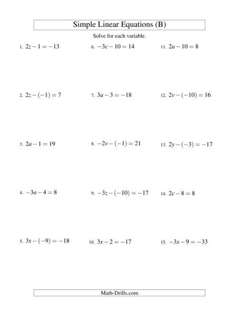 solving linear equations including negative values form ax b c b