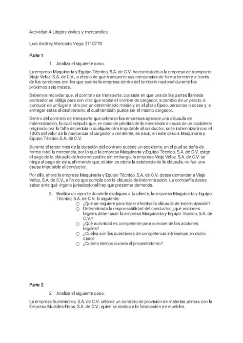 Actividad 4 Litigios Civiles Y Mercantiles Actividad 4 Litigios