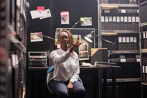 Female Police Investigator Examining Crime Scene Clues Using Augmented