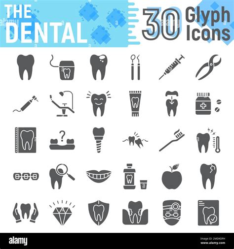 Dental Glyph Icon Set Stomatology Symbols Collection Vector Sketches