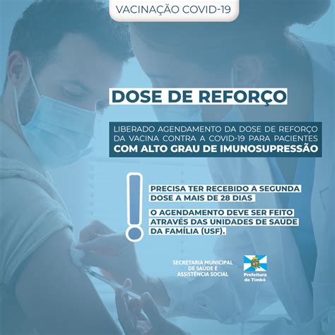 Timbó inicia agendamento da dose de reforço da vacina contra Covid 19