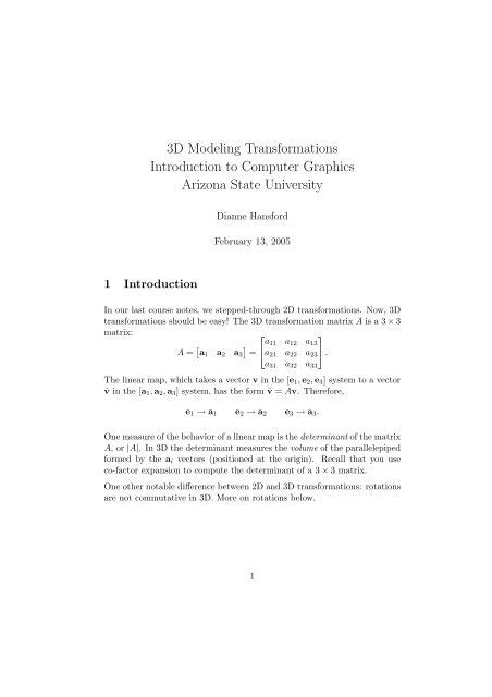 3d modeling transformations introduction to computer graphics