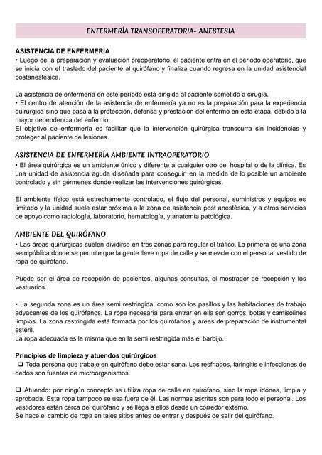 ENFERMERÍA TRANSOPERATORIA ANESTESIA Malta uDocz