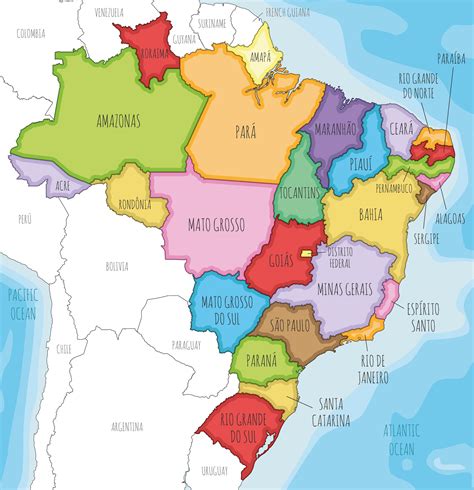 Vector Illustrated Map Of Brazil With States And Administrative