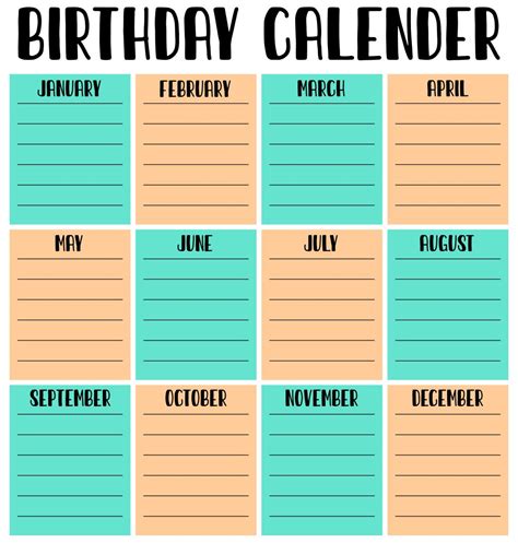 Office Birthday List Free Template
