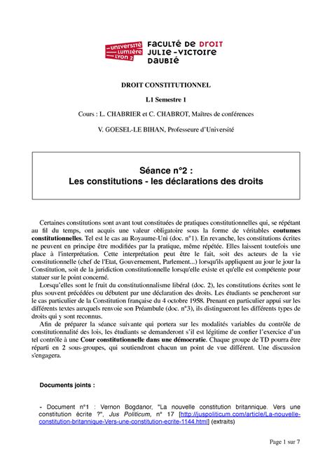 22 23 Fiche TD séance n2 Les constitutions les déclarations des