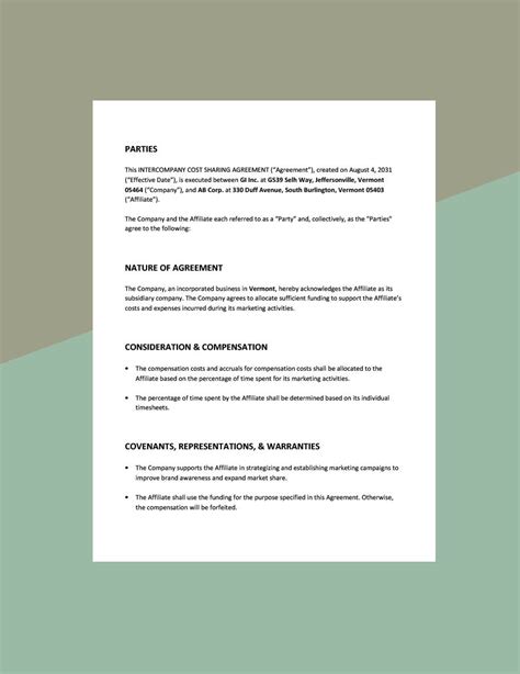 Cost Sharing Agreement Template