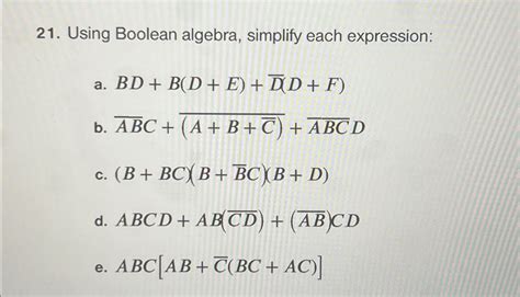 using boolean algebra simplify each expression