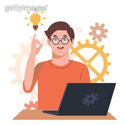 Problem Solving Concept A Man Thinks And Solves A Problem A Boy With