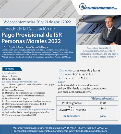 Videoconferencias Pago Provisional De ISR Personas Morales 2022 Tienda