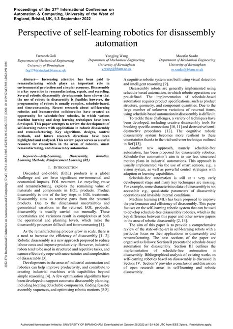 pdf perspective of self learning robotics for disassembly automation