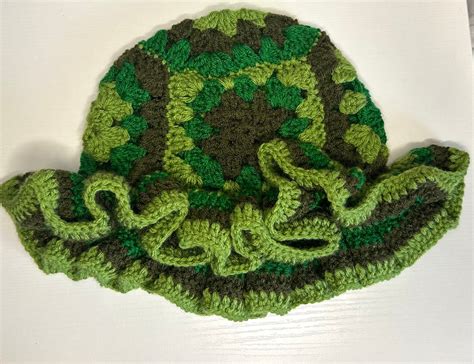 Earthy Granny Square Ruffle Hat Crochet Bucket Hat Granny Square Ruffle