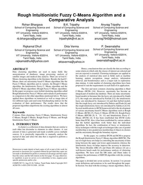 pdf rough intuitionistic fuzzy c means algorithm and a comparative analysis