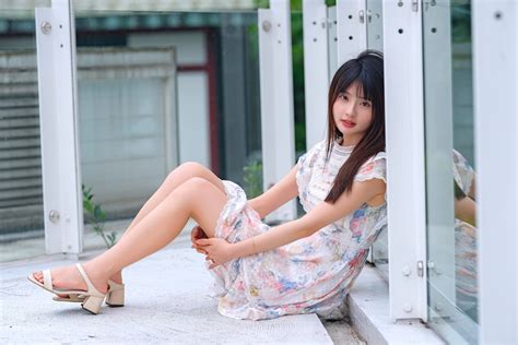 Asian Model Women Long Hair Dark Hair Sitting Barefoot Sandal Wallpaper