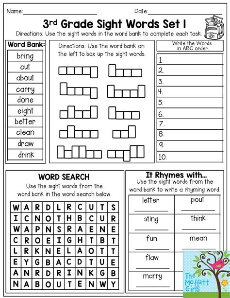 Free Printable Third Grade Sight Word List