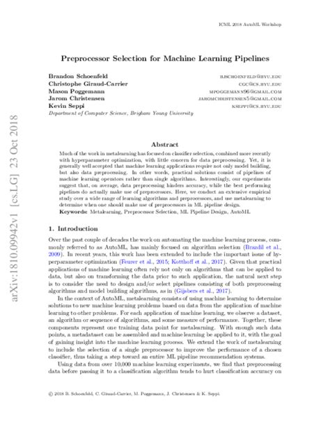 pdf preprocessor selection for machine learning pipelines jarom christensen