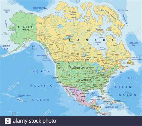 América del Norte Mapa político altamente detallado y editable con