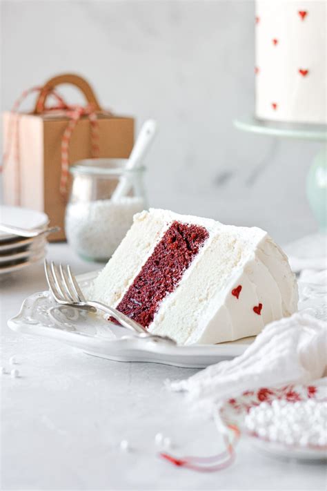 Red And White Valentine S Day Cake With Mini Hearts Curly Girl Kitchen