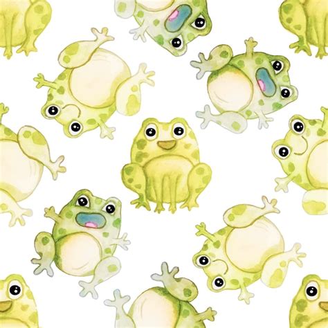 Premium Vector Watercolor Hand Drawn Cute Frogs Seamless Pattern