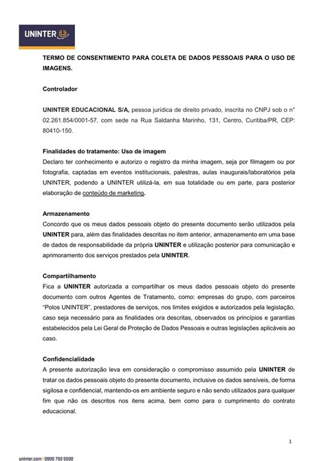 Termo De Coleta De Consentimento Para Uso De Imagem LGPD