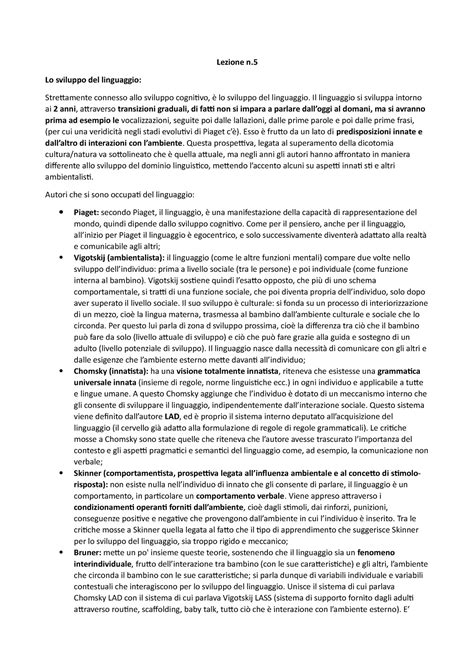 Lezione N Appunti Psicologia Dello Sviluppo Lezione N Lo Sviluppo