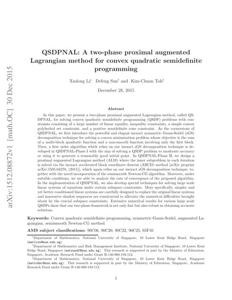 pdf qsdpnal a two phase proximal augmented lagrangian method for convex quadratic