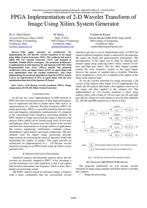pdf fpga implementation of 2d wavelet transform of image using xilinx system generator