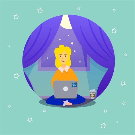 Premium Vector A Woman Working On Her Laptop In A Room With A Star On