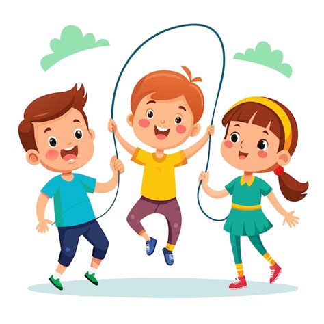 Tres niños están jugando con una cuerda que dice niños Vector Premium