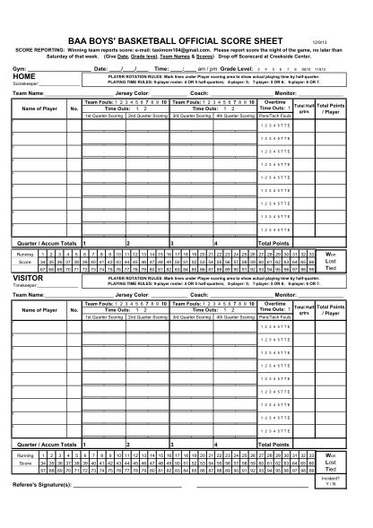 Pba Basketball Score Sheet