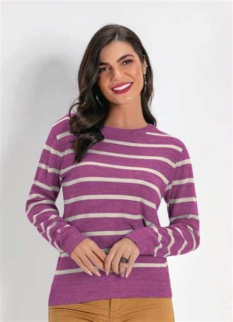 Blusa em Tricô Rosa Listrada Janine Rosalie