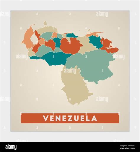 Cartel de Venezuela Mapa del país con regiones coloridas Forma de