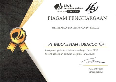 CERTIFICATION AWARDS PT Indonesian Tobacco Tbk