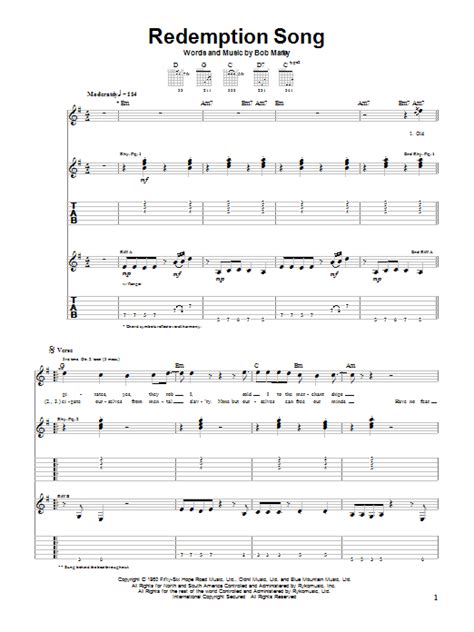 Redemption Song By Bob Marley Sheet Music For Guitar Tab At Sheet Music