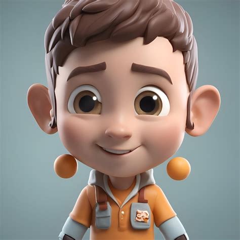 Ilustração 3d de um menino de desenho animado bonito um sorriso no