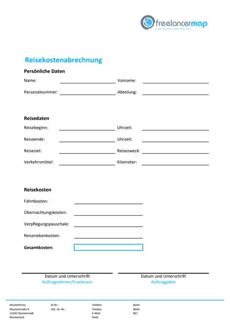 Reisekostenabrechnung Kostenlose Vorlage Herunterladen