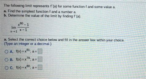 solved the following limit represents f a for some