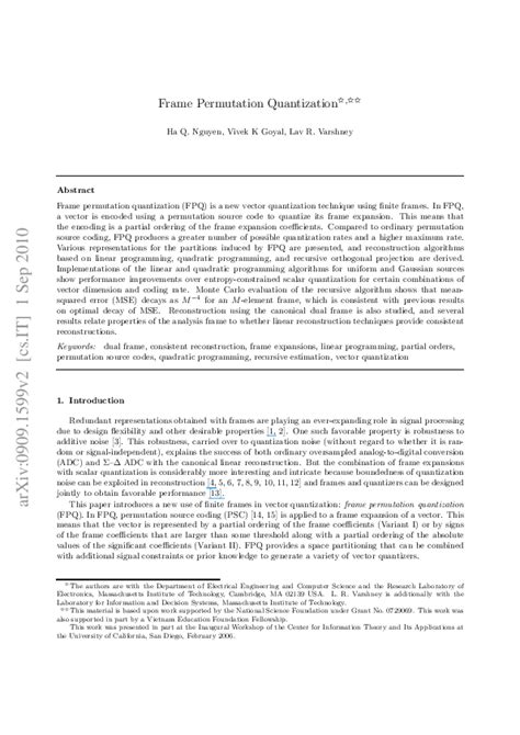 pdf frame permutation quantization vivek goyal