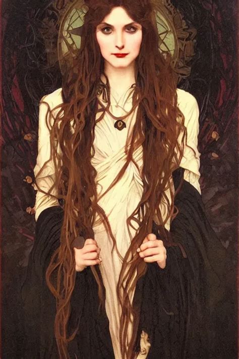Female Occultist Sweeping Wild Blonde Hair Red Eyes Stable