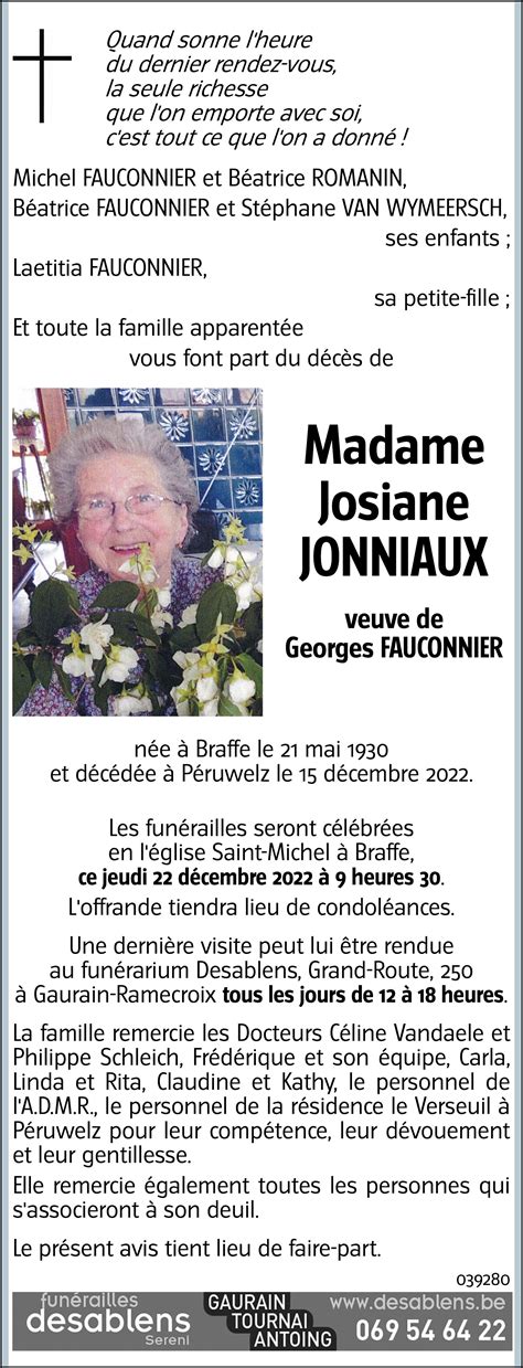 Josiane JONNIAUX 15 12 2022 Avis nécrologique lavenir net