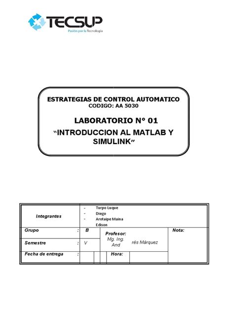 laboratorio n°1 introducción al matlab simulink casi pdf matlab matriz matemáticas