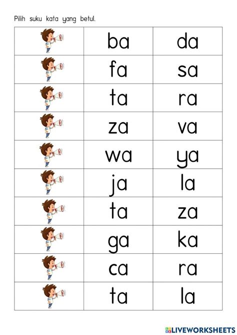 Suku Kata Interactive Worksheet For Prasekolah You Can NBKomputer