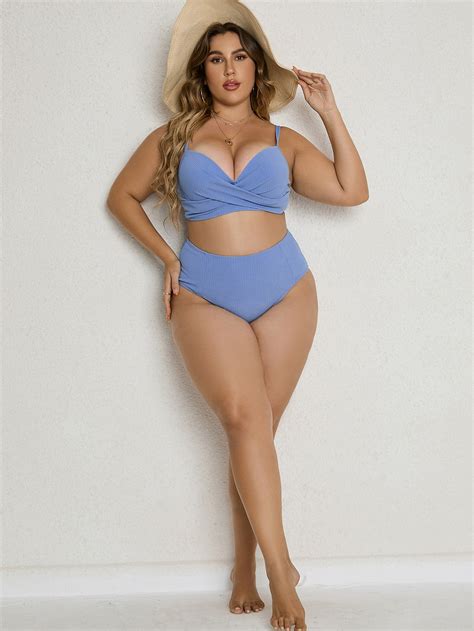 SHEIN Swim Vcay Set bikini de canalé Bañador bikini de talle alto push