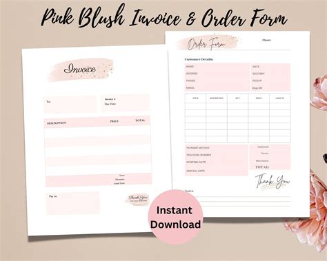 Editable Invoice Order Form Bundle Pink Blush Invoice Order Etsy
