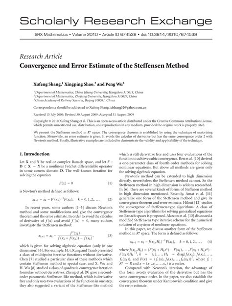 pdf convergence and error estimate of the steffensen method