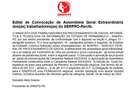 Edital de Convocação de Assembleia Geral Extraordinária dos as