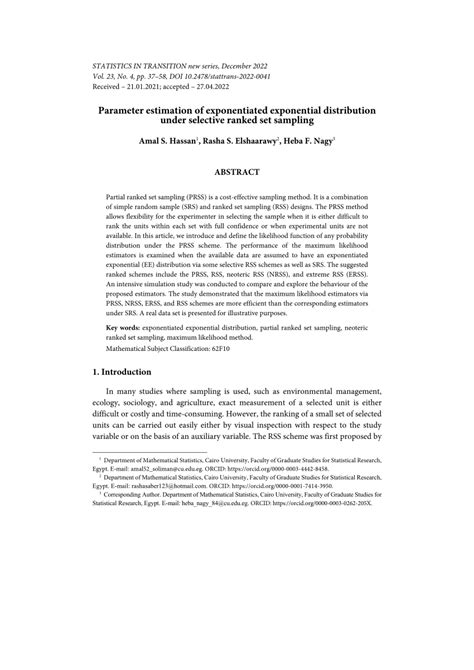 pdf parameter estimation of exponentiated exponential distribution under selective ranked set