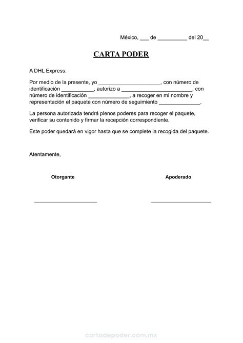 Carta Poder Para Recoger Un Paquete En Dhl Ejemplos