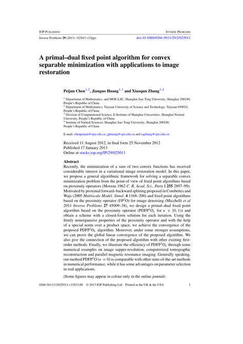 pdf a primal dual fixed point algorithm for convex separable minimization with applications to