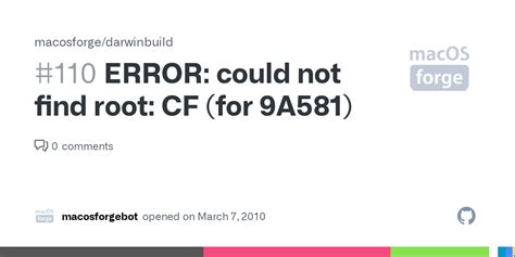 Error Could Not Find Root Cf For A Issue Macosforge